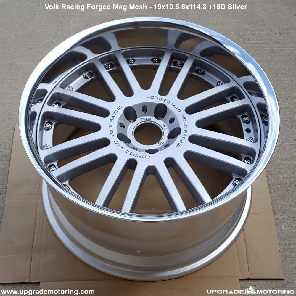 Volk Racing Forged Mag Mesh 19x10.5 5x114.3 +18D Silver. Forged
